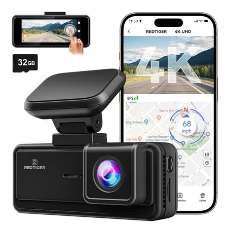 "Podofo 9.66"" Touch Screen Dash Cam with Dual Bluetooth, GPS, Backup ...