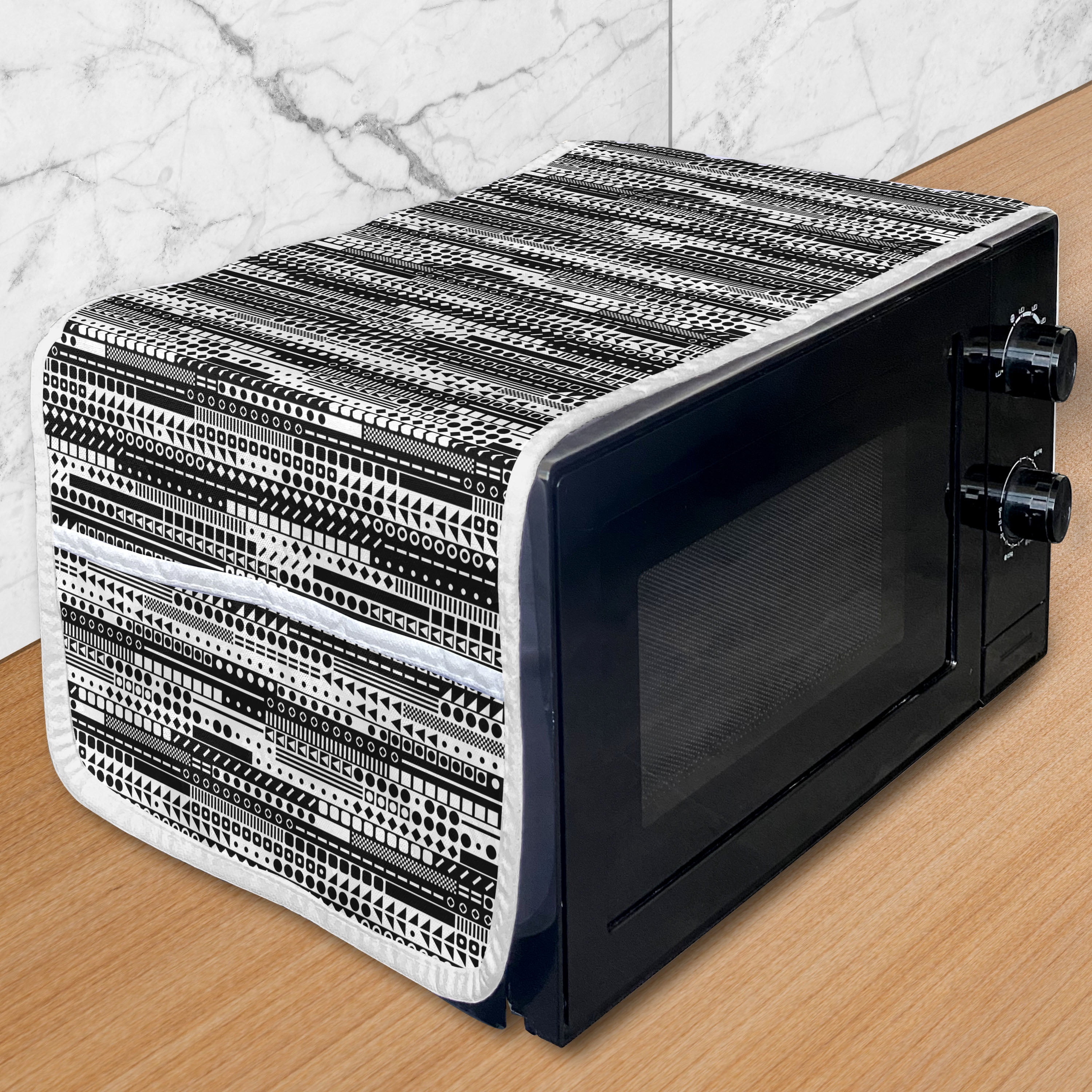 Black and White Microwave Oven Cover, Modern Geometric Square Triangle ...