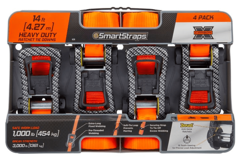 SmartStraps 14 ft. Orange Premium CarbonX Tie Down, 1,000 lb., 4-Pack ...