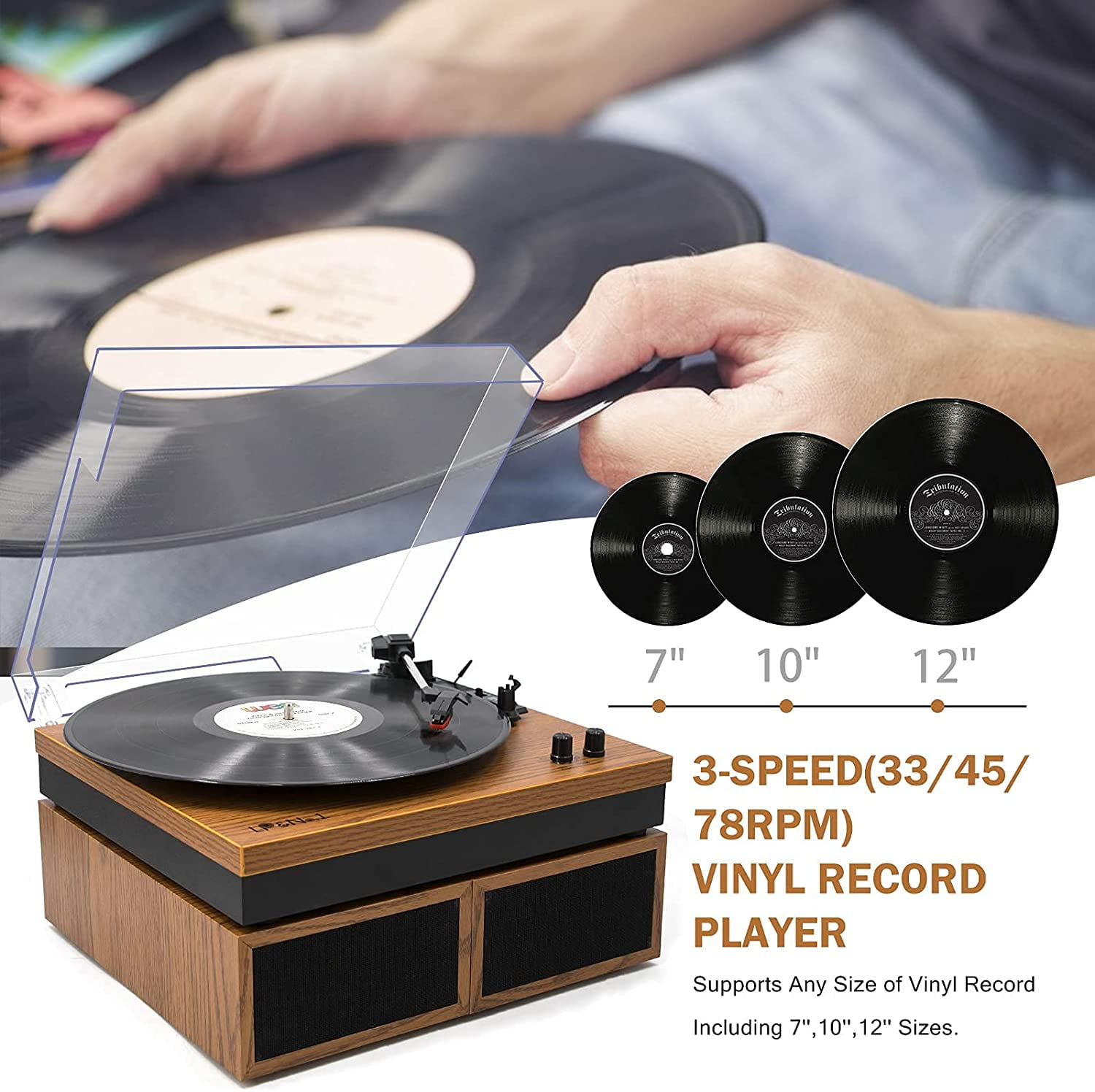 Buy LP&No.1 Bluetooth Vinyl Record Player with External Speakers, 3 ...