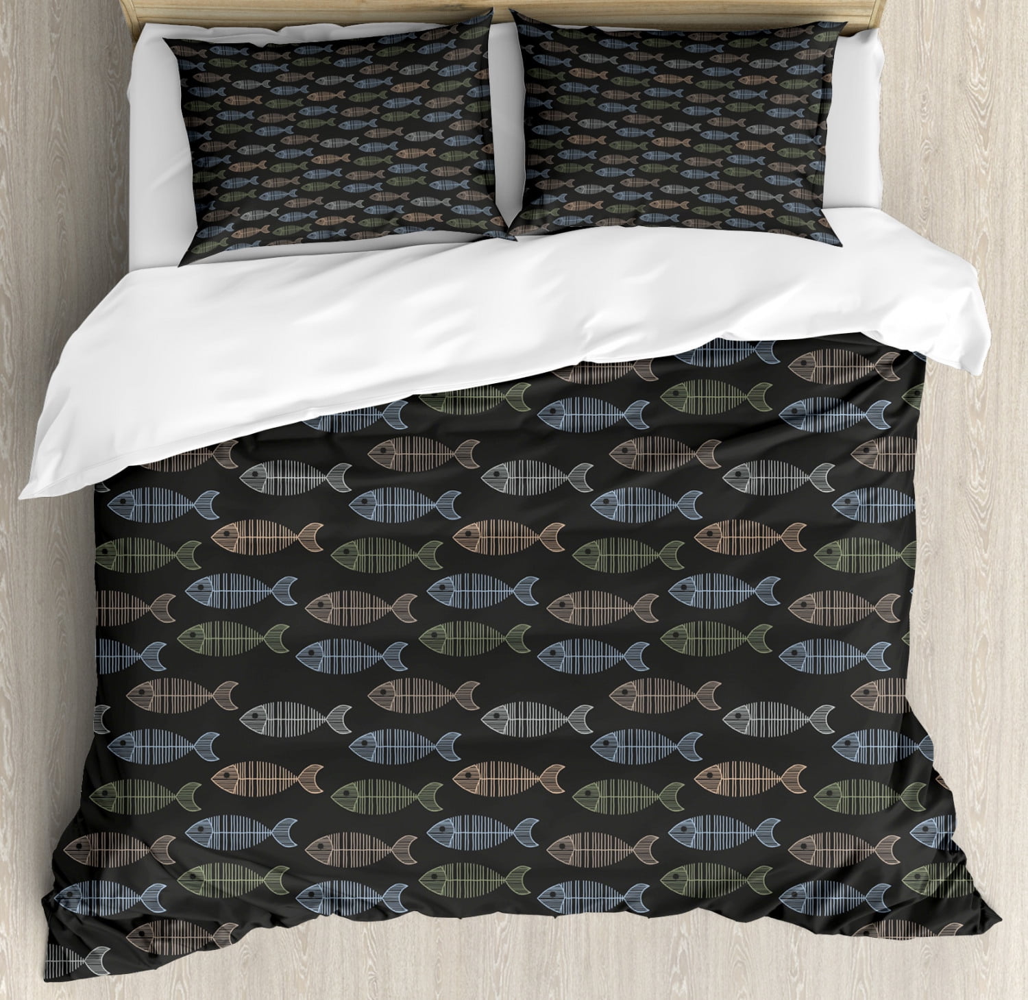 Fish Duvet Cover Set King Size, Vintage Geometric Animal Design with ...