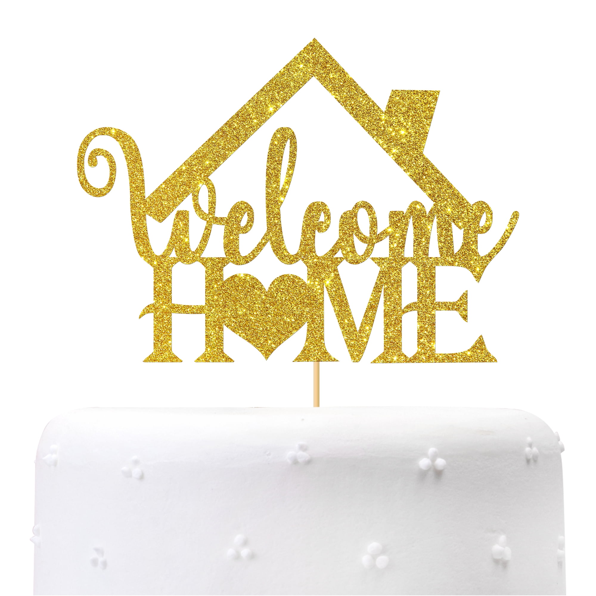 Gold Glitter Welcome Home Cake Topper: Decor for Housewarming, New Home ...