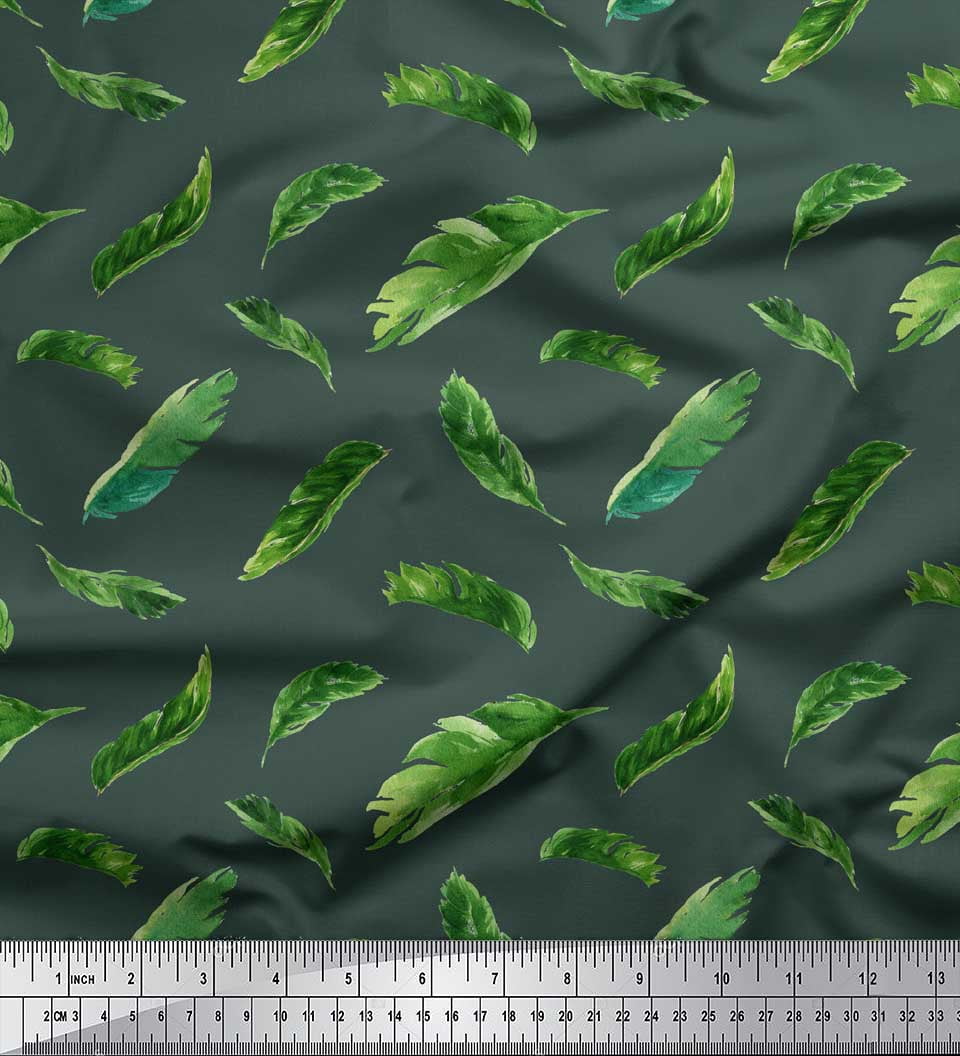 Soimoi Green Cotton Poplin Fabric Palm Leaves Print Fabric by the Yard ...