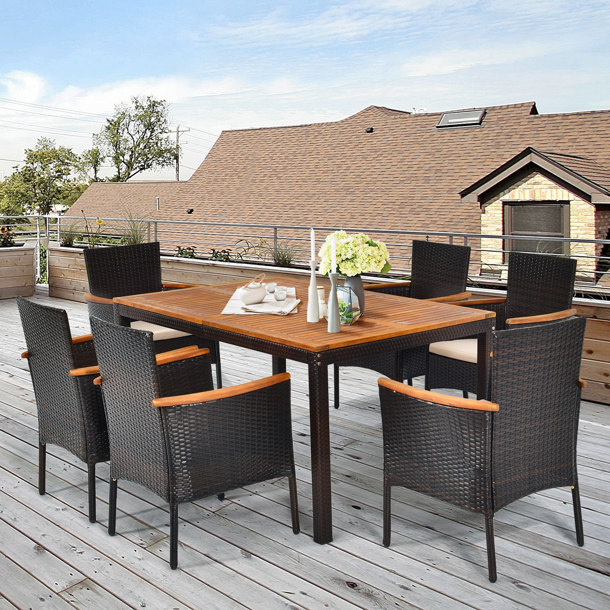 Click here for Gymax 7pcs Rattan Outdoor Dining Set Patio Furnitu... prices