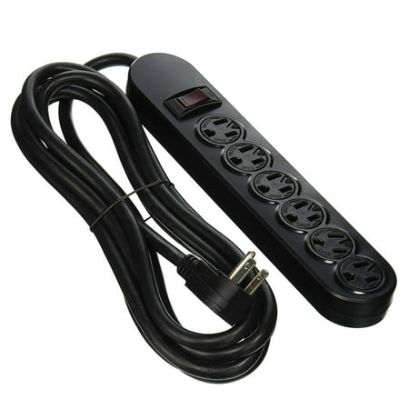 Uninex Black Flat Right Angle Plug 6 AC Outlet 12 Foot 14/3 AWG ABS ...