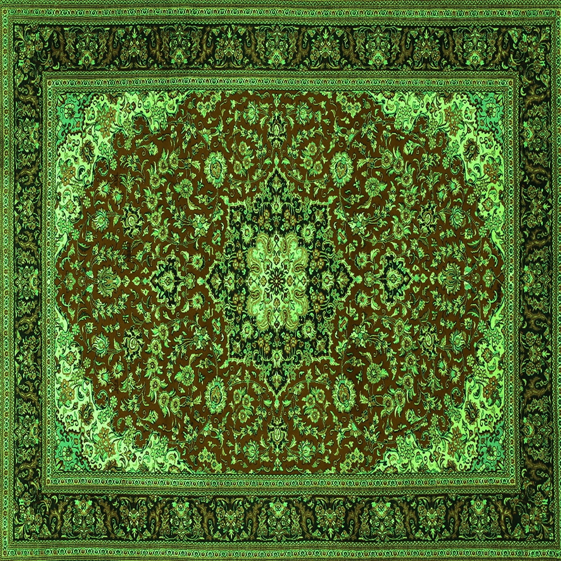 Ahgly Company Indoor Square Medallion Green Traditional Area Rugs, 6 ...