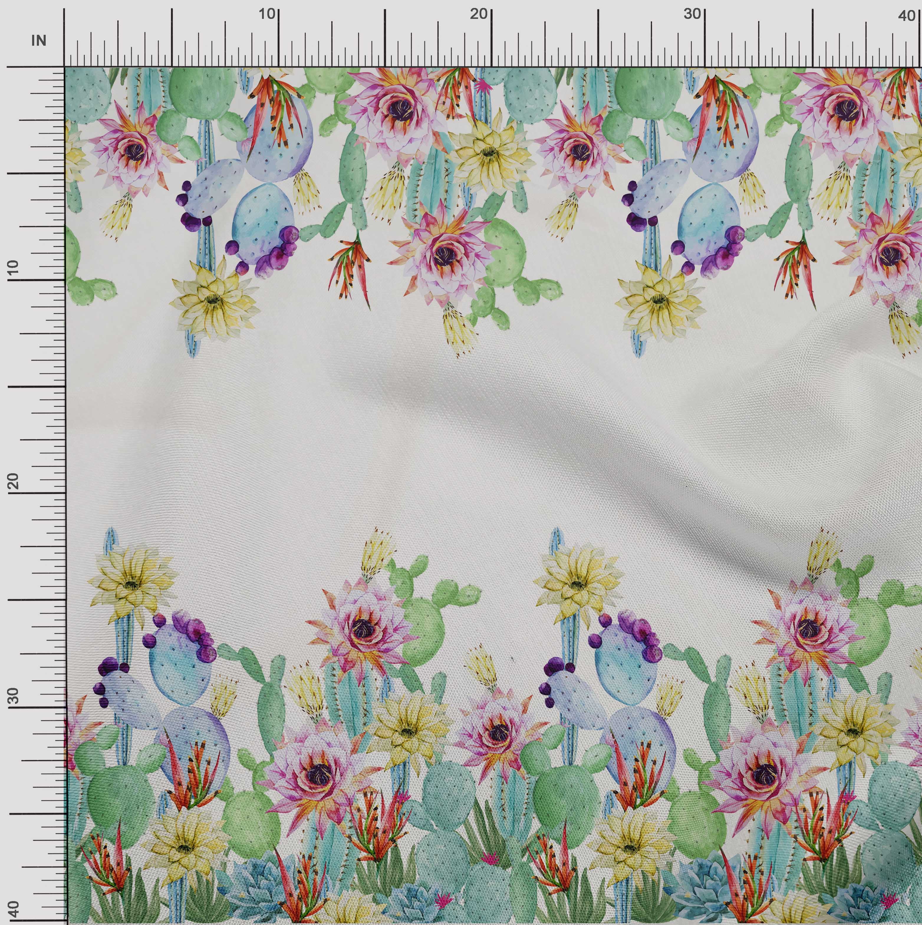 oneOone Cotton Silk Fabric Floral & Cactus Panel Print Fabric By The ...