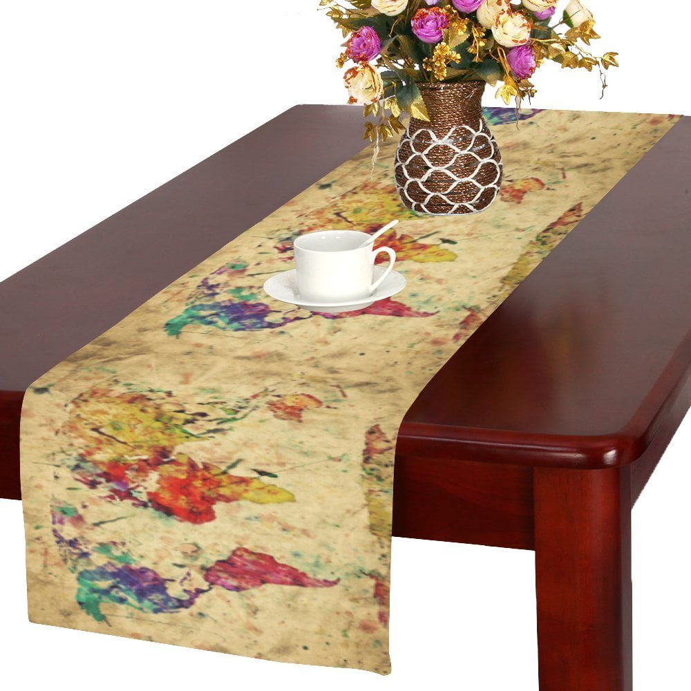 MYPOP Old Retro World Map Long Table Runner 16x72 incheses, Vintage Map ...