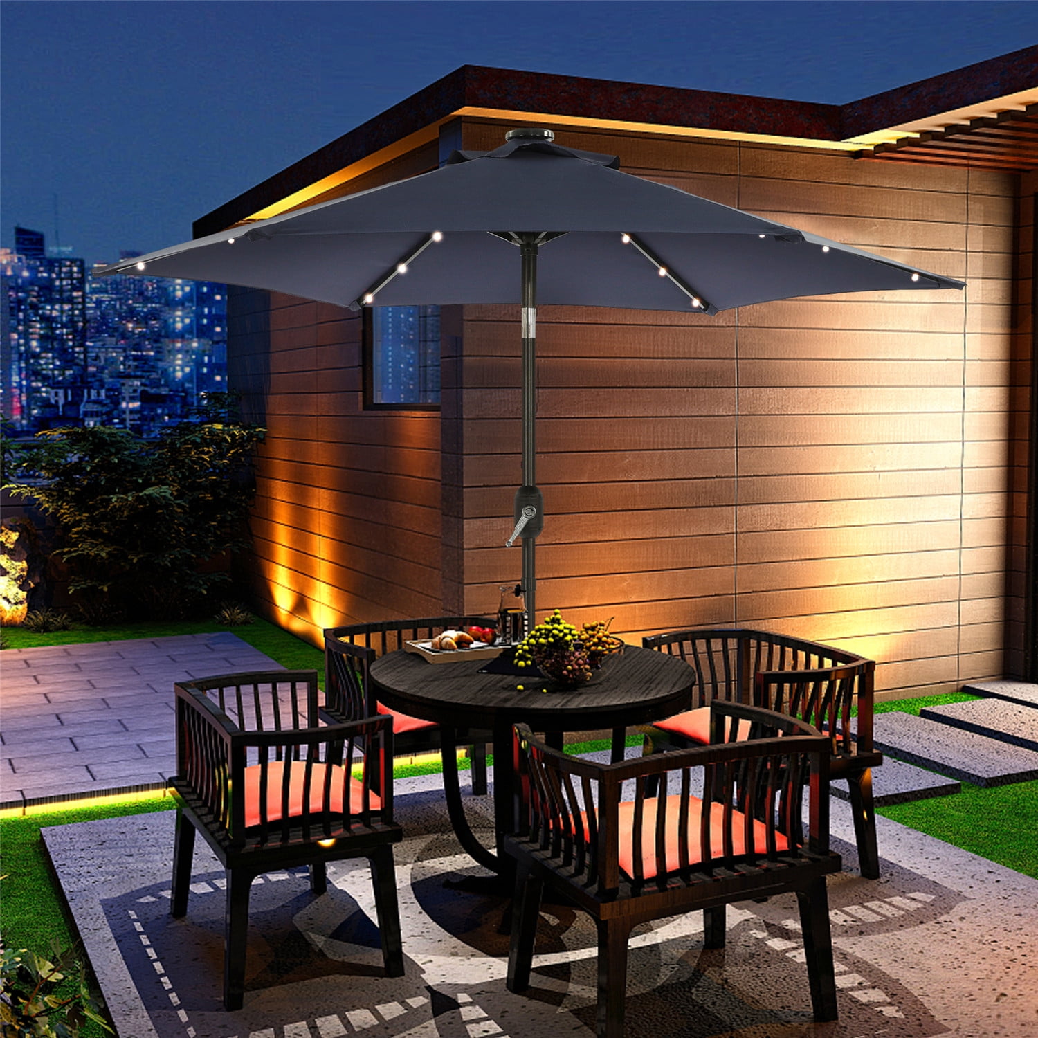 Cozyhom 7.5 ft Solar Powered Outdoor 18 LED Lighted Market Patio Table ...