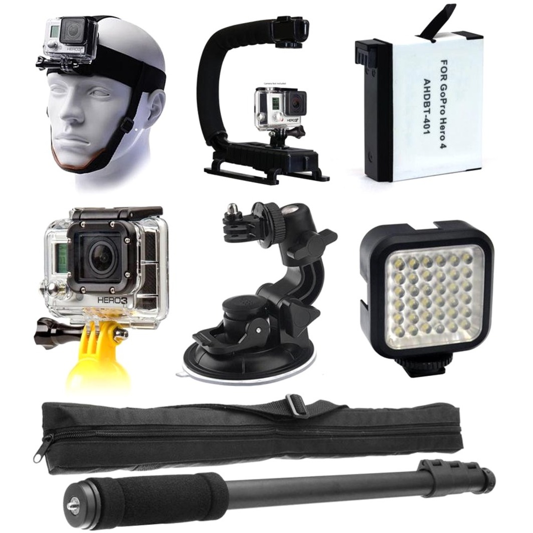 Bundle Grip Monopod LED Light Extreme Sport Accessory Package for GoPro ...