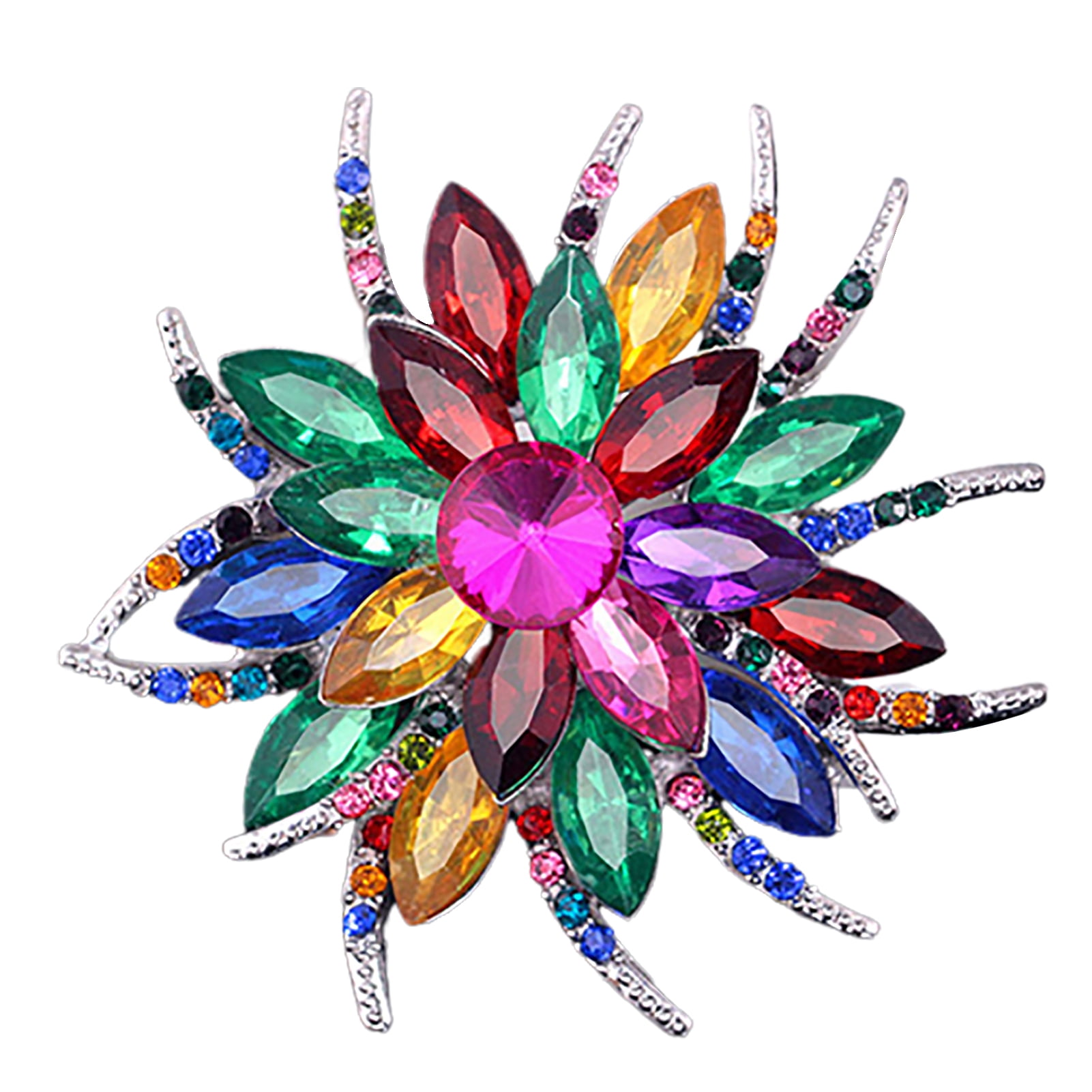 NUZYZ Wedding Bridal Large Flower Rhinestone Lady Scarf Brooch Pin ...