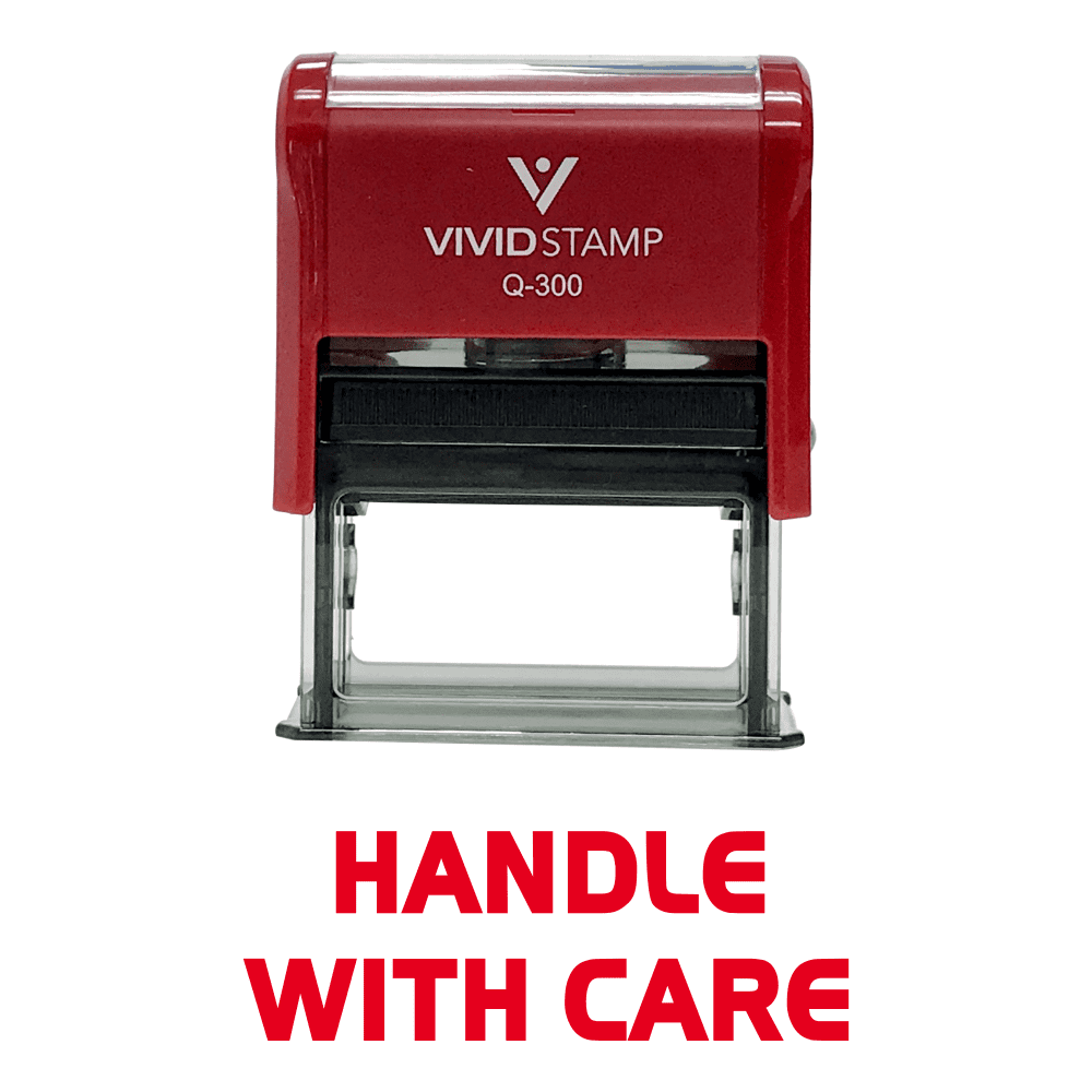 Vivid Stamp HANDLE WITH CARE Self Inking Rubber Stamp (Red Ink) - Large ...