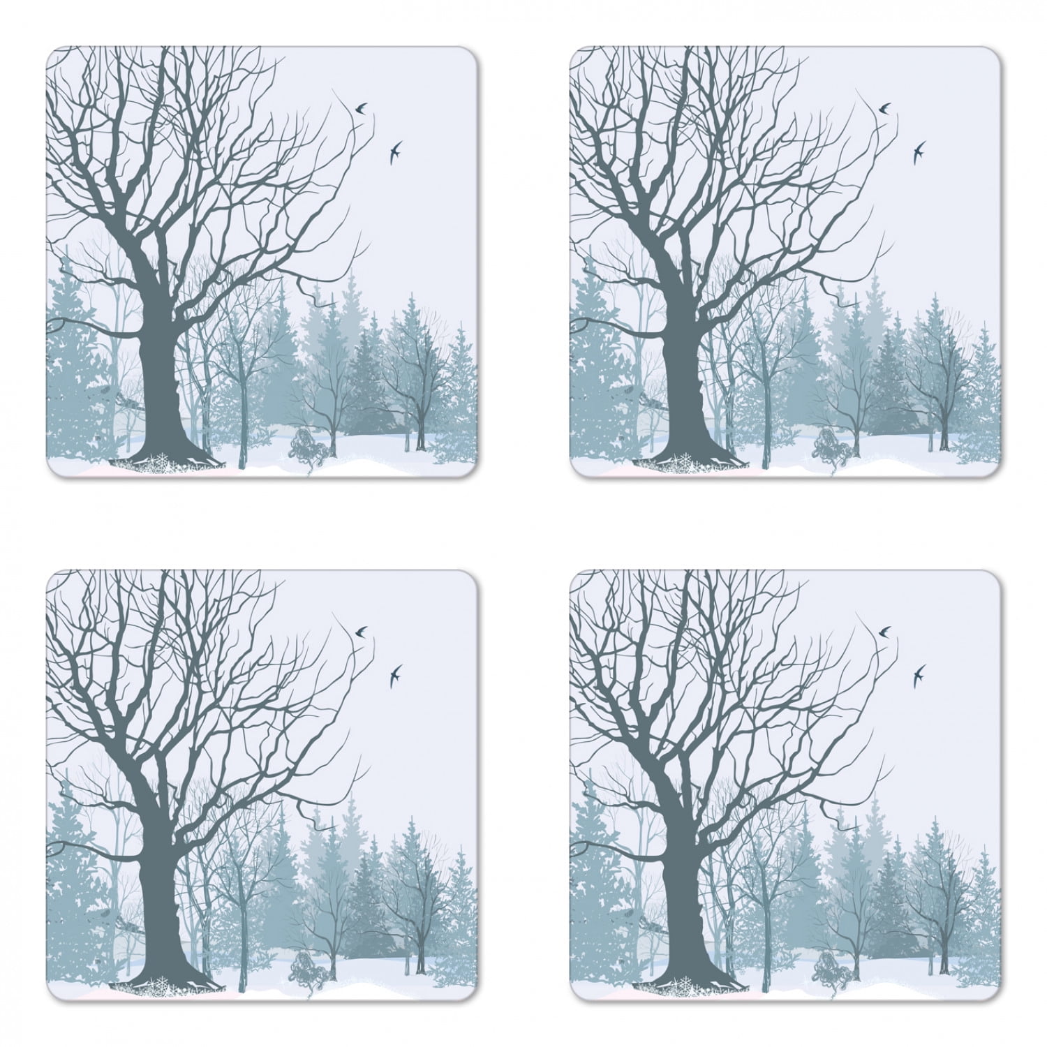 Winter Coaster Set of 4, Winter Season Theme a Tree Without Leaves in ...