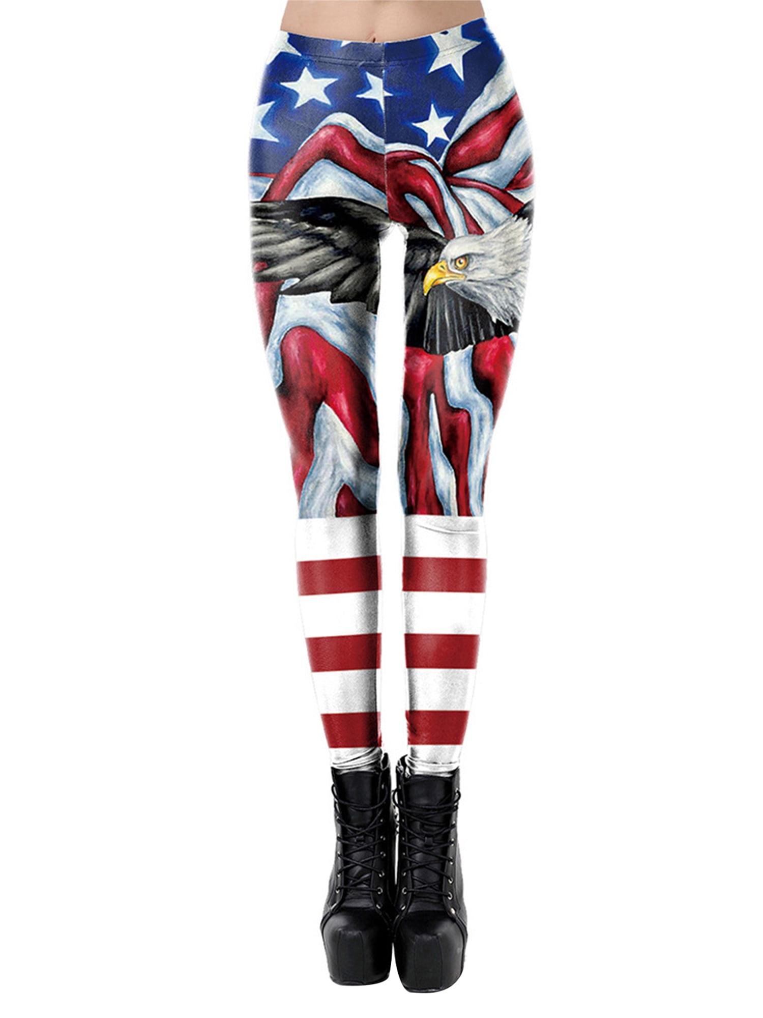 Women Tight Pants Independence Day Flag Statue of Liberty Pattern ...