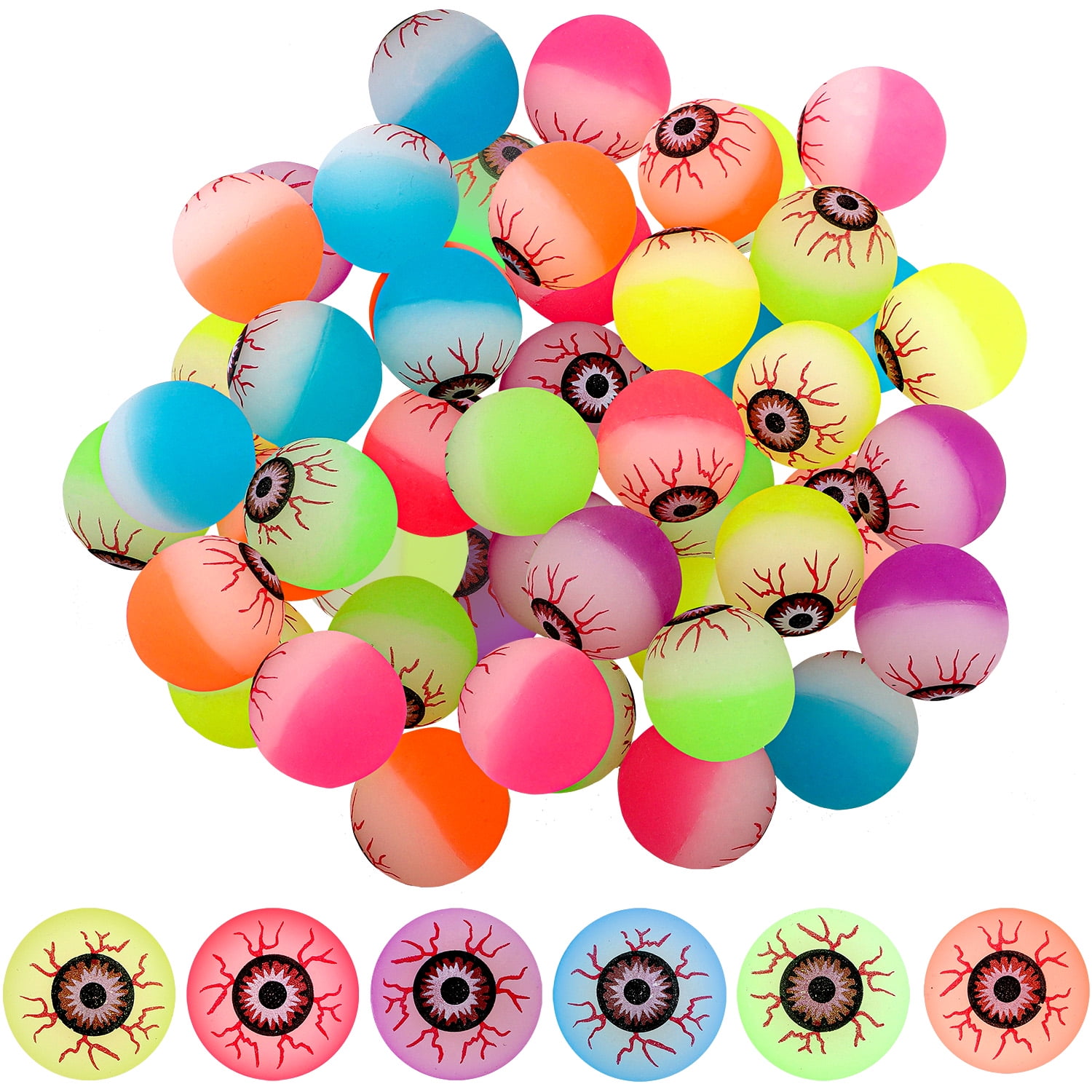 Elcoho 24 Pieces Glow in the Dark Bouncing Eyeballs Halloween Bright ...