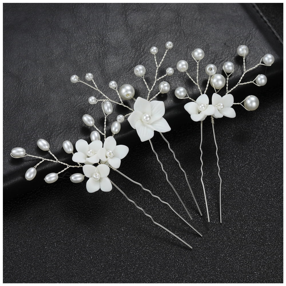 Sweet U Shaped Hair Pins 3 Pieces Ceramic Flower Hair Piece Pearls ...