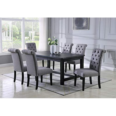 Roundhill Furniture Aneta Antique Black Finished Wood Dining Set, Table ...