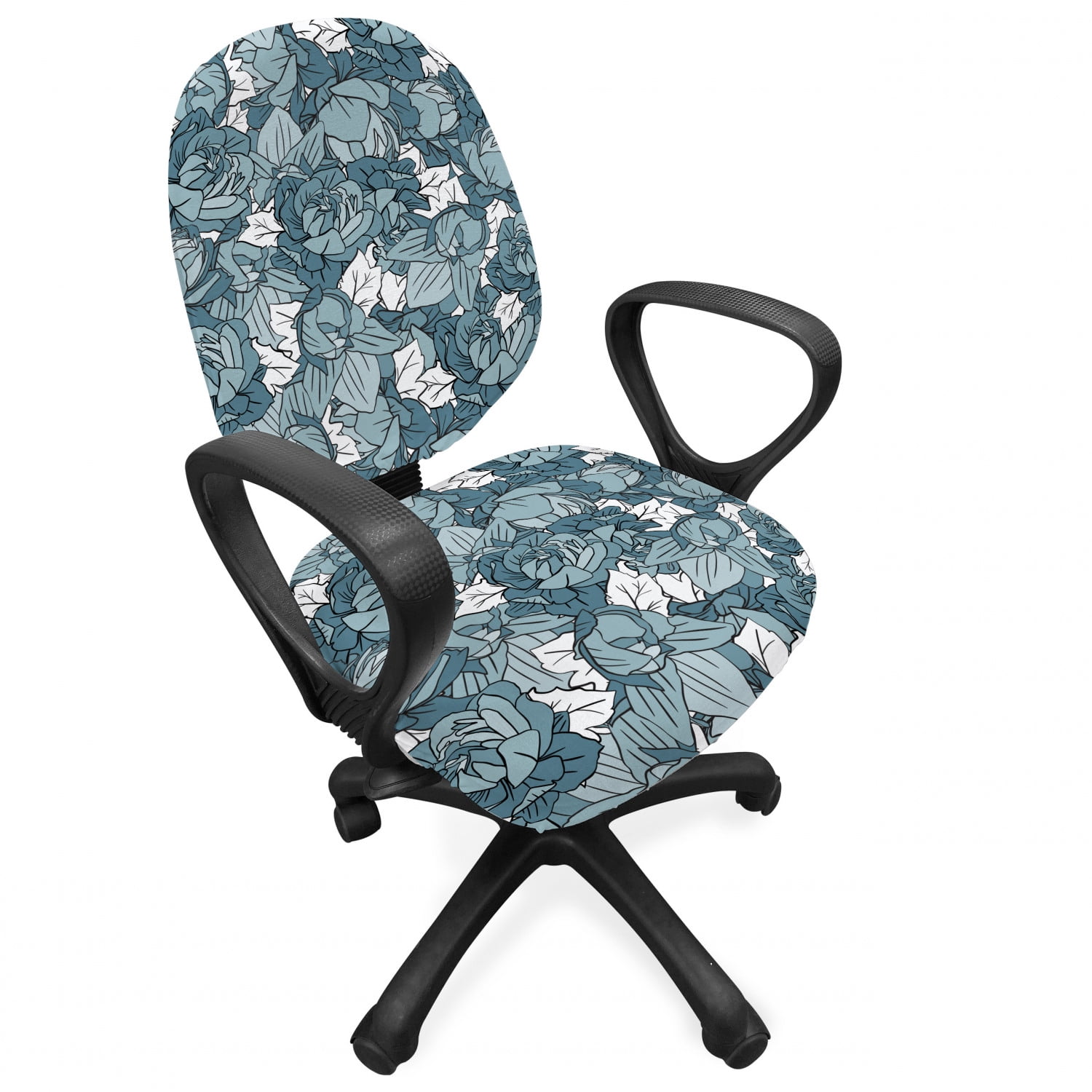 Flower Office Chair Slipcover, Botanical Arrangement in Hand Drawn ...
