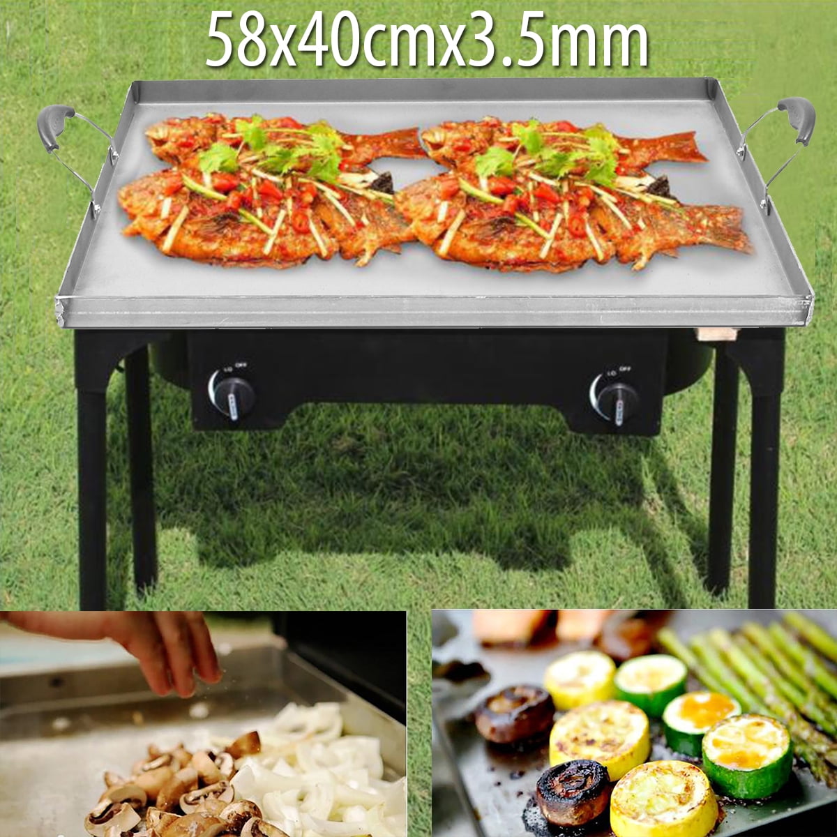 Flat Top BBQ Grill Barbecue Stainless Steel Cooking Charcoal Garden ...