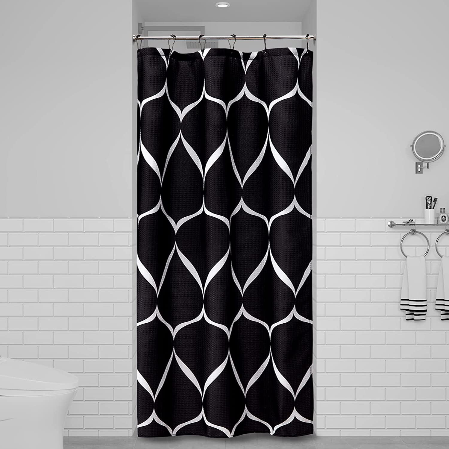 Stall Fabric Shower Curtains, 36 Inches Narrow Waffle Weave Heavy Duty Shower Curtain Set with 6 ...