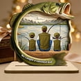 Fish Shape Fishing Plaque Wooden Sign, Father & Child Lakeside Scene ...