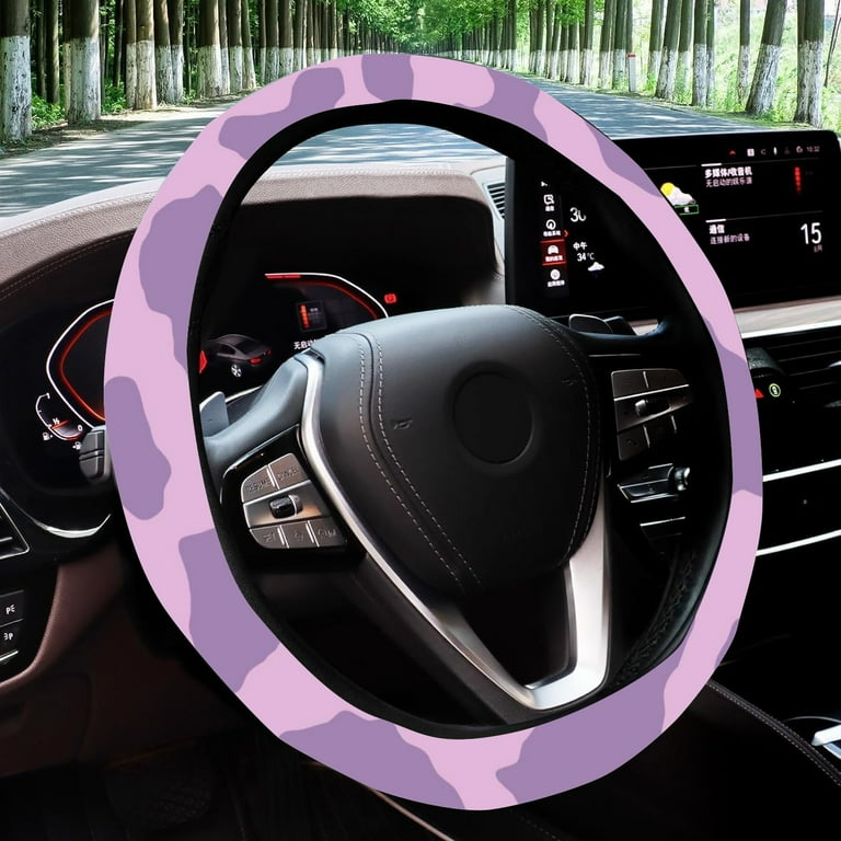 GZHJMY Steering Wheel Cover Elastic Universal Fit Purple Cow Print Protector Covers 15 Inch Anti Slip Absorbing Sweat Car Accessories