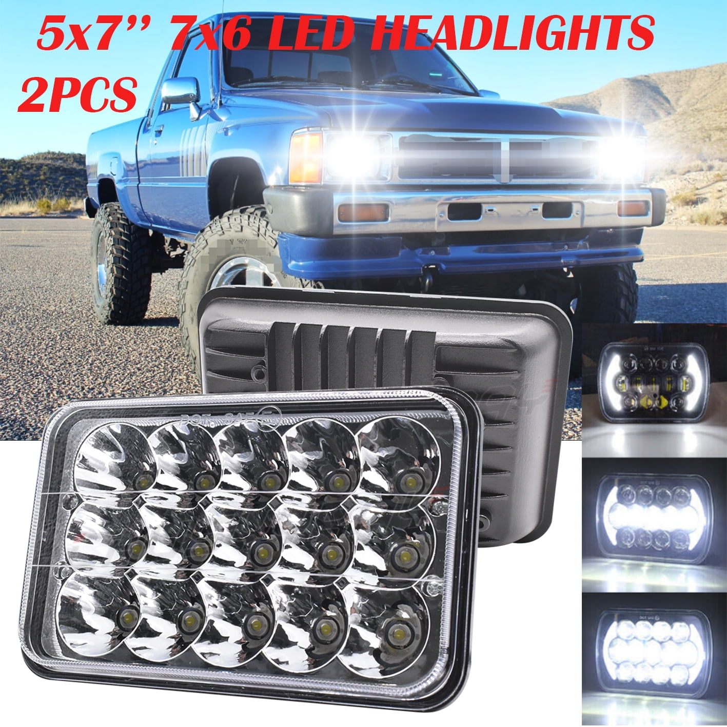 5X7" 7x6inch Rectangle LED Hi+Lo Headlight DRL fit for Toyota Pickup ...