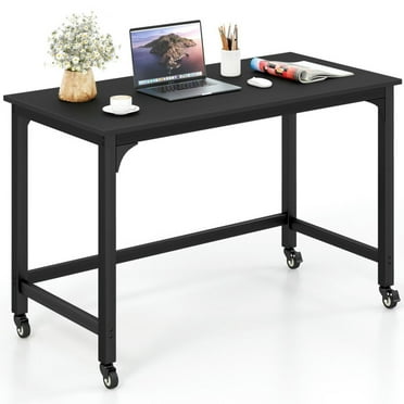 TMS Connection Computer Writing Desk, Natural with Black Metal Legs ...