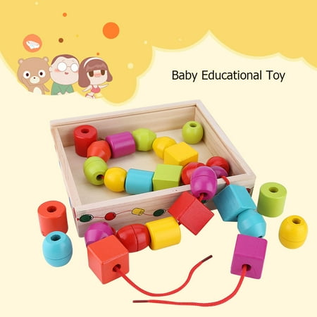 Ccdes Wooden Educational Toy Beads Threading Stacking Block Toys for ...