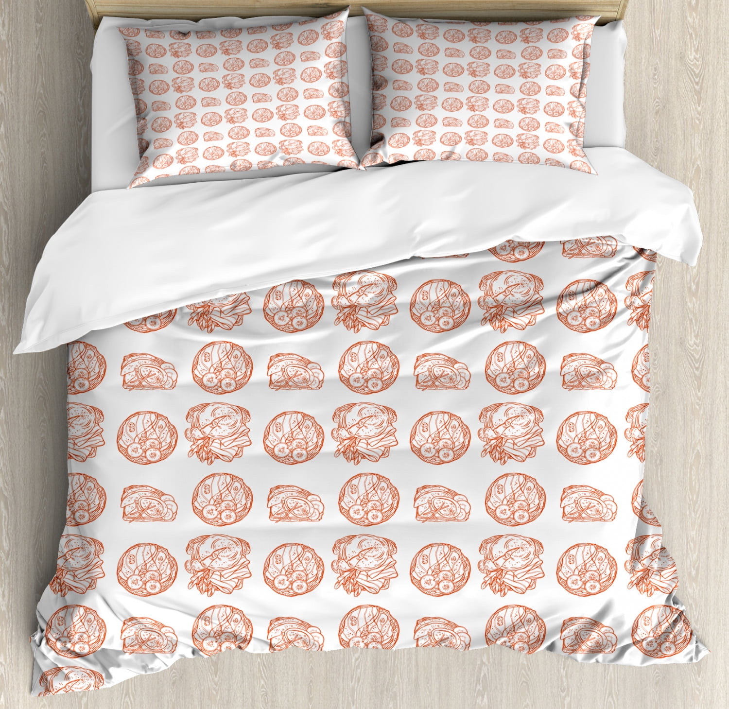 Food Duvet Cover Set Queen Size, Continuous Delicious Breakfast Toasts ...