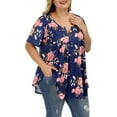 Plus Size Tops For Women Short Sleeve Buttons Up Blouses Flowy Floral Tunic Tops