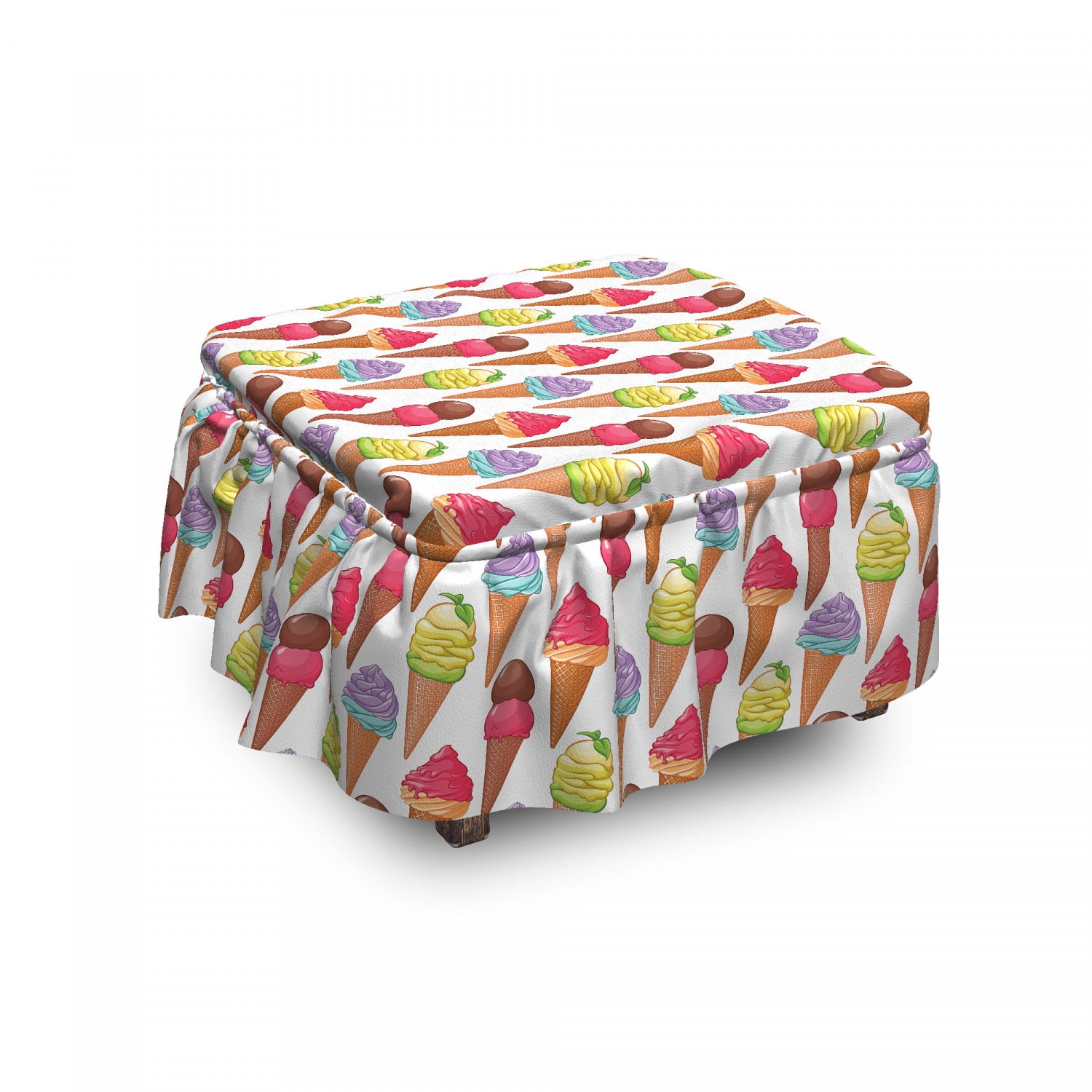 Ice Cream Ottoman Cover, Tasty Summer Deserts, 2 Piece Slipcover Set ...