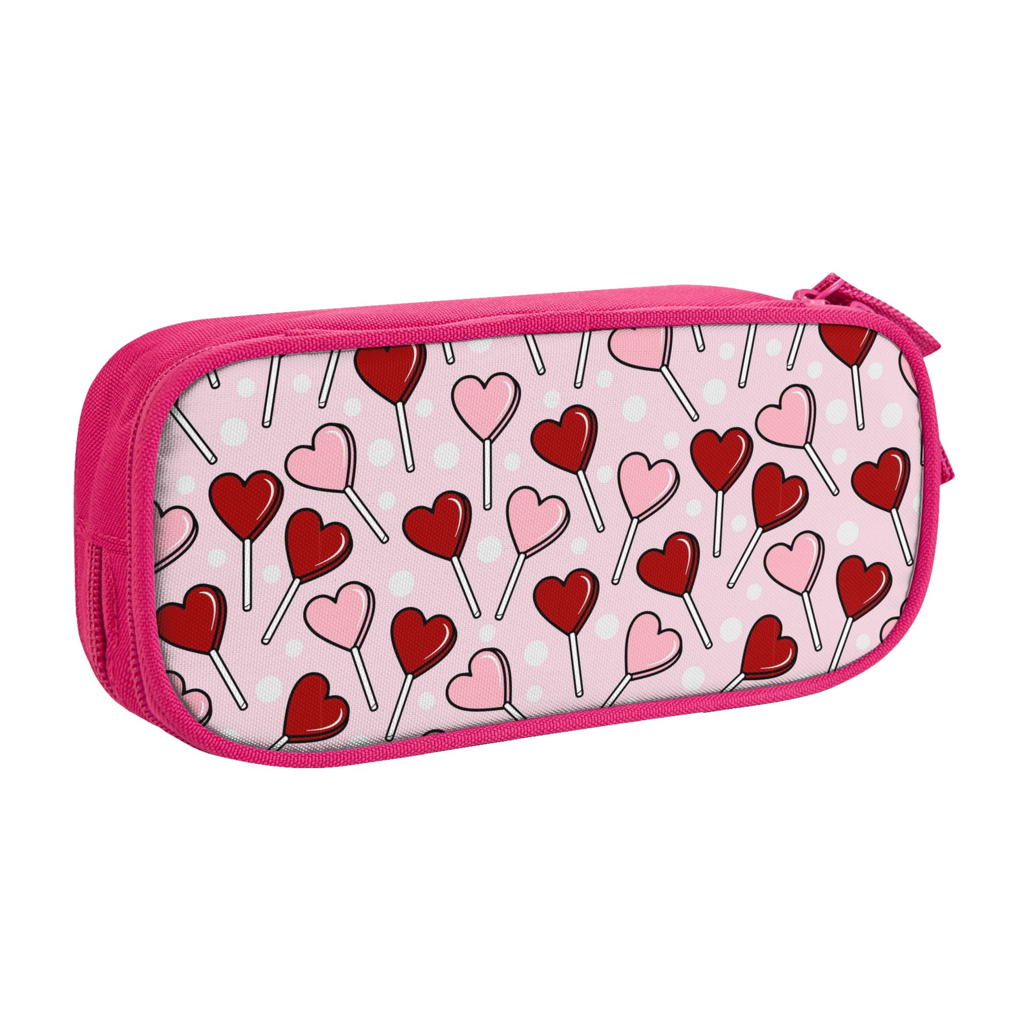 TEQUAN Large Capacity Pencil Case, Red Pink lollipop Hearts Pattern ...