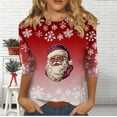 CLOISE Womens 3/4 Sleeve Tops Christmas Plus Size Crew Neck Shirt Santa ...