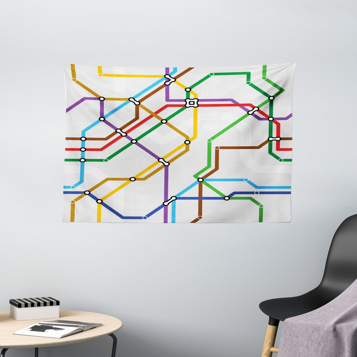 Map Tapestry, Stripes in Vibrant Colors Metro Scheme Subway Stations ...