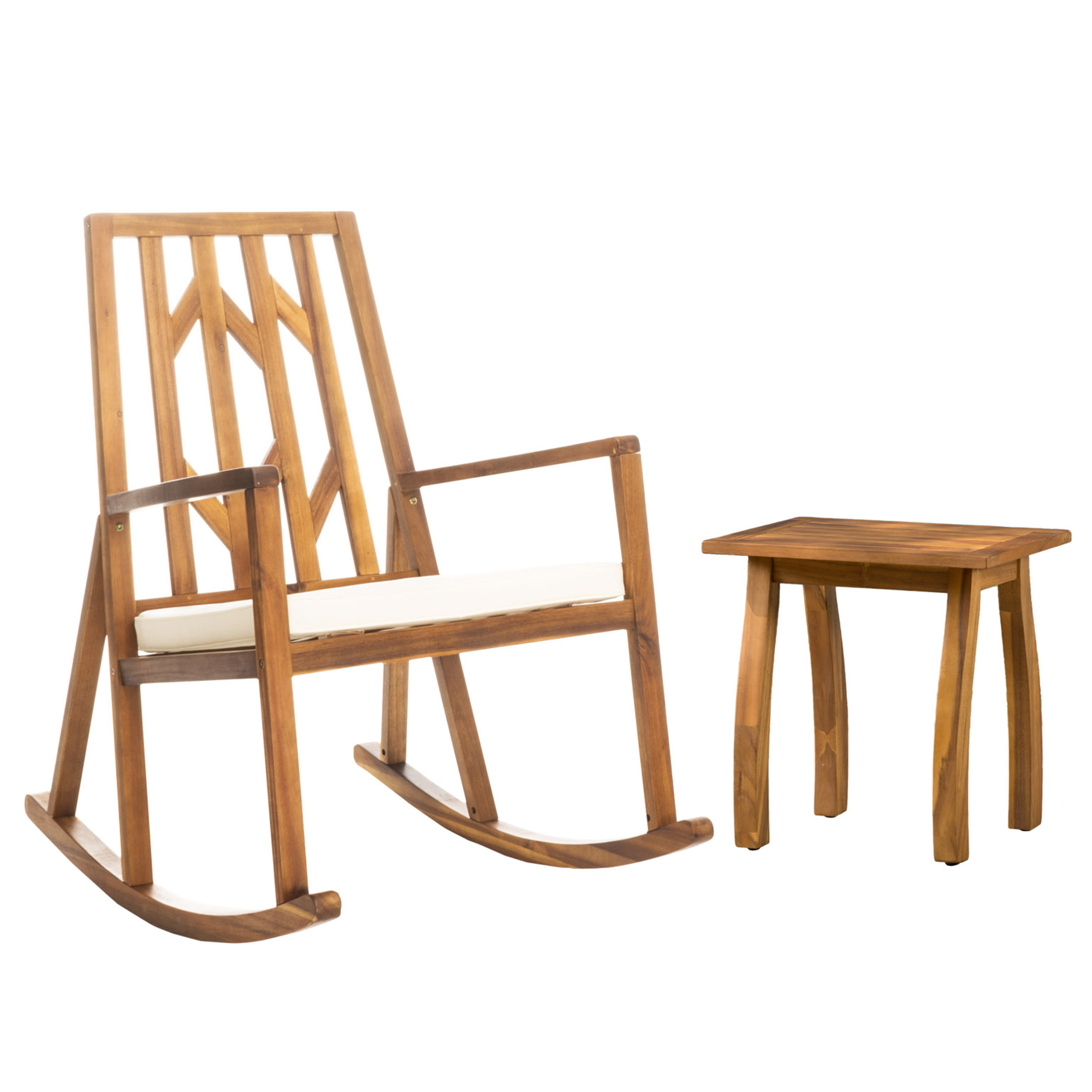 Morant Cays Outdoor Wood Rocking Chair with Cushion and Accent Table ...