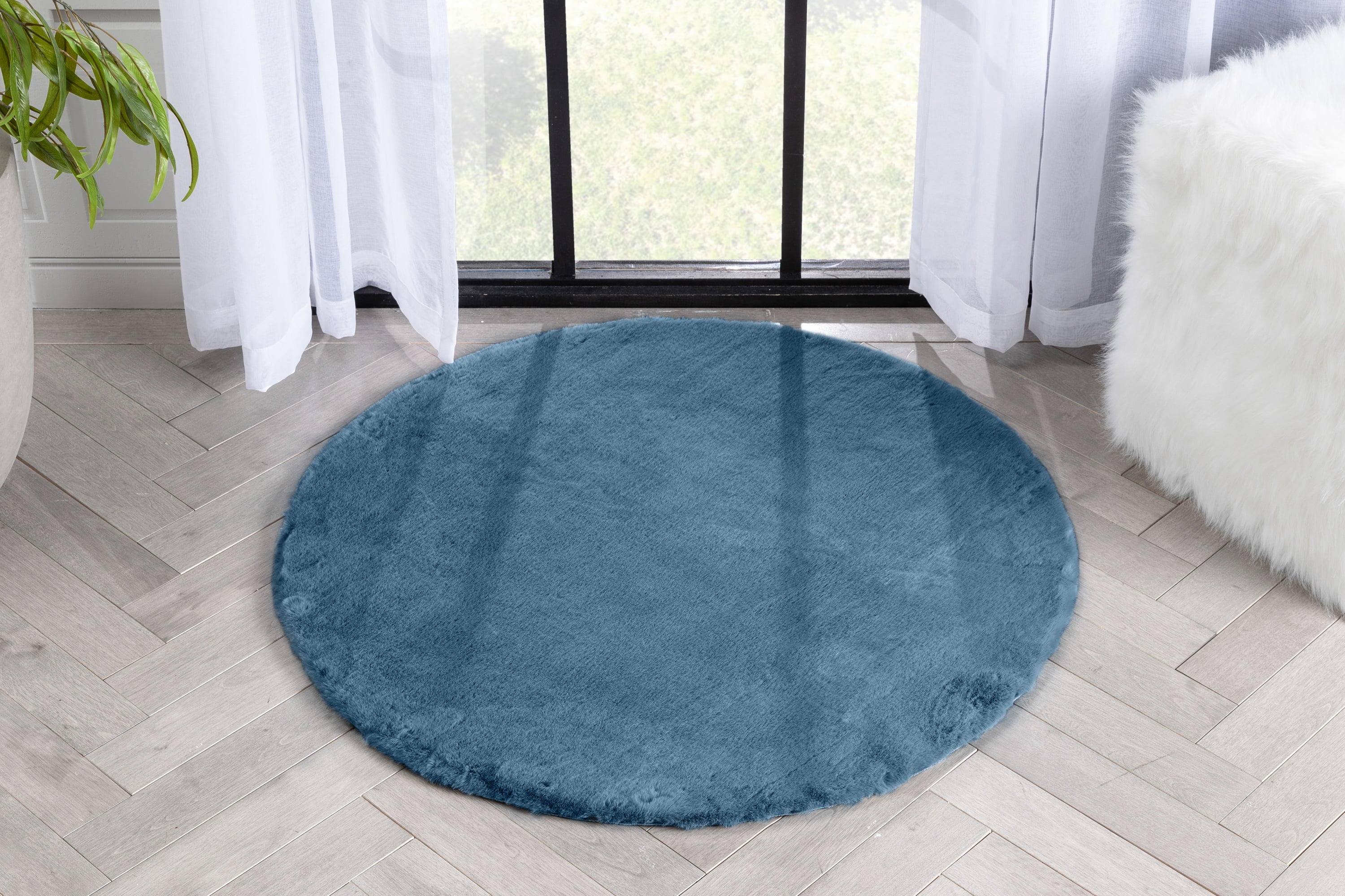 Well Woven | Faux Rabbit Fur Shag Dark Blue | Super Soft | Mat Area Rug ...