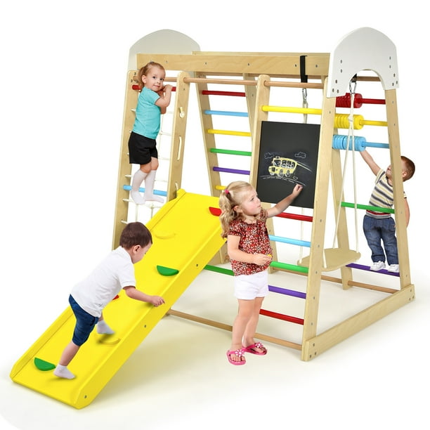 Costway Indoor Playground Climbing Gym Kids Wooden 8 in 1 Climber ...