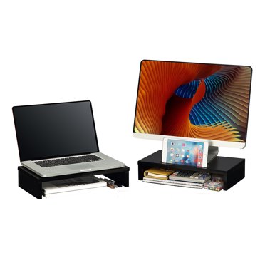 Rustic Brown Desk Monitor Stand Riser with Organizer Drawer for Office ...