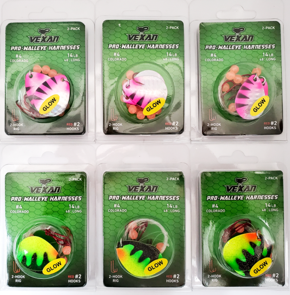Vexan Two-fer Six 2-Packs (12 Total) Glow Walleye Crawler Harnesses ...