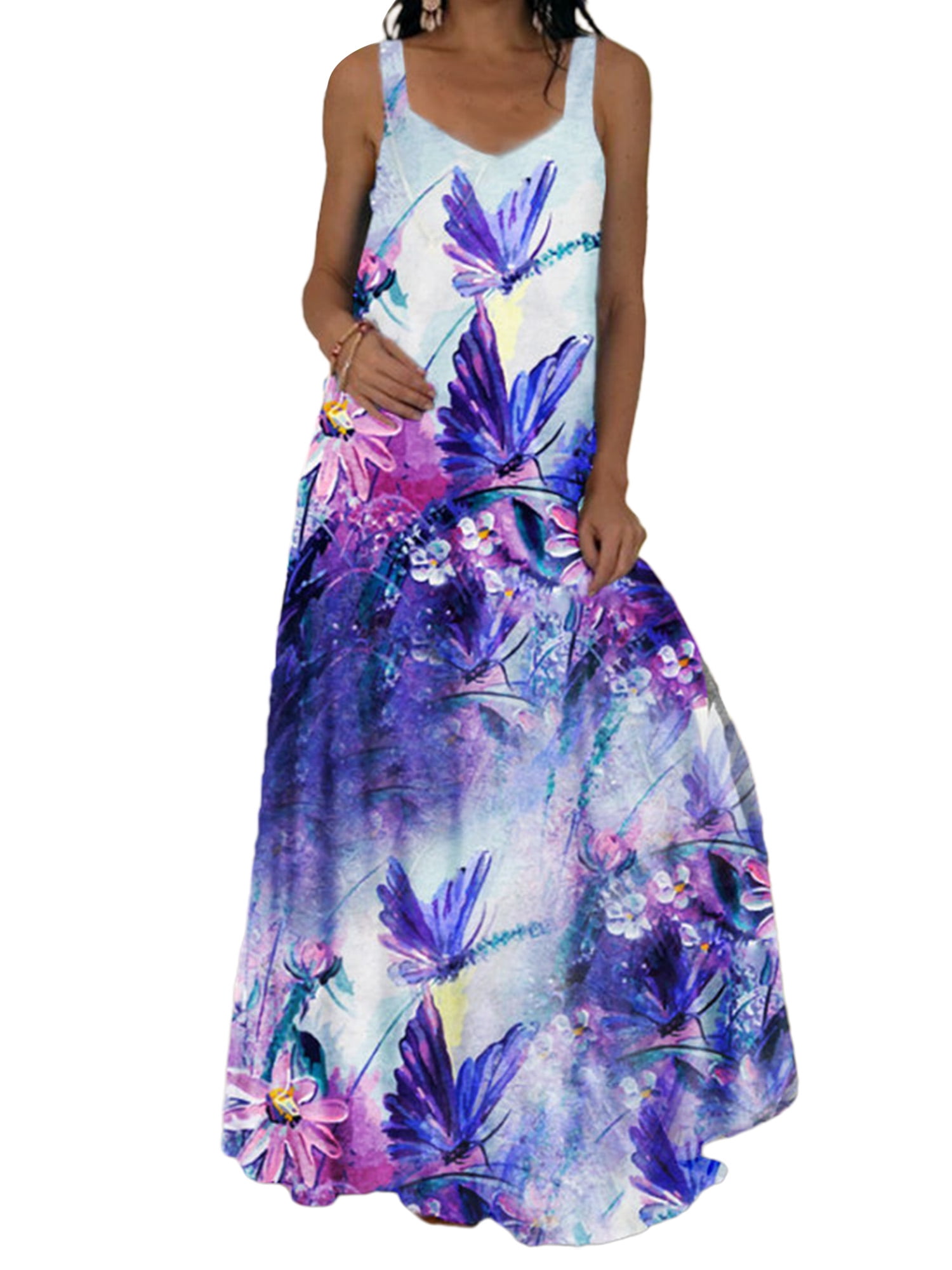 Cindysus Ladies Casual Floral Print Sundress Swing Dress Women Summer ...