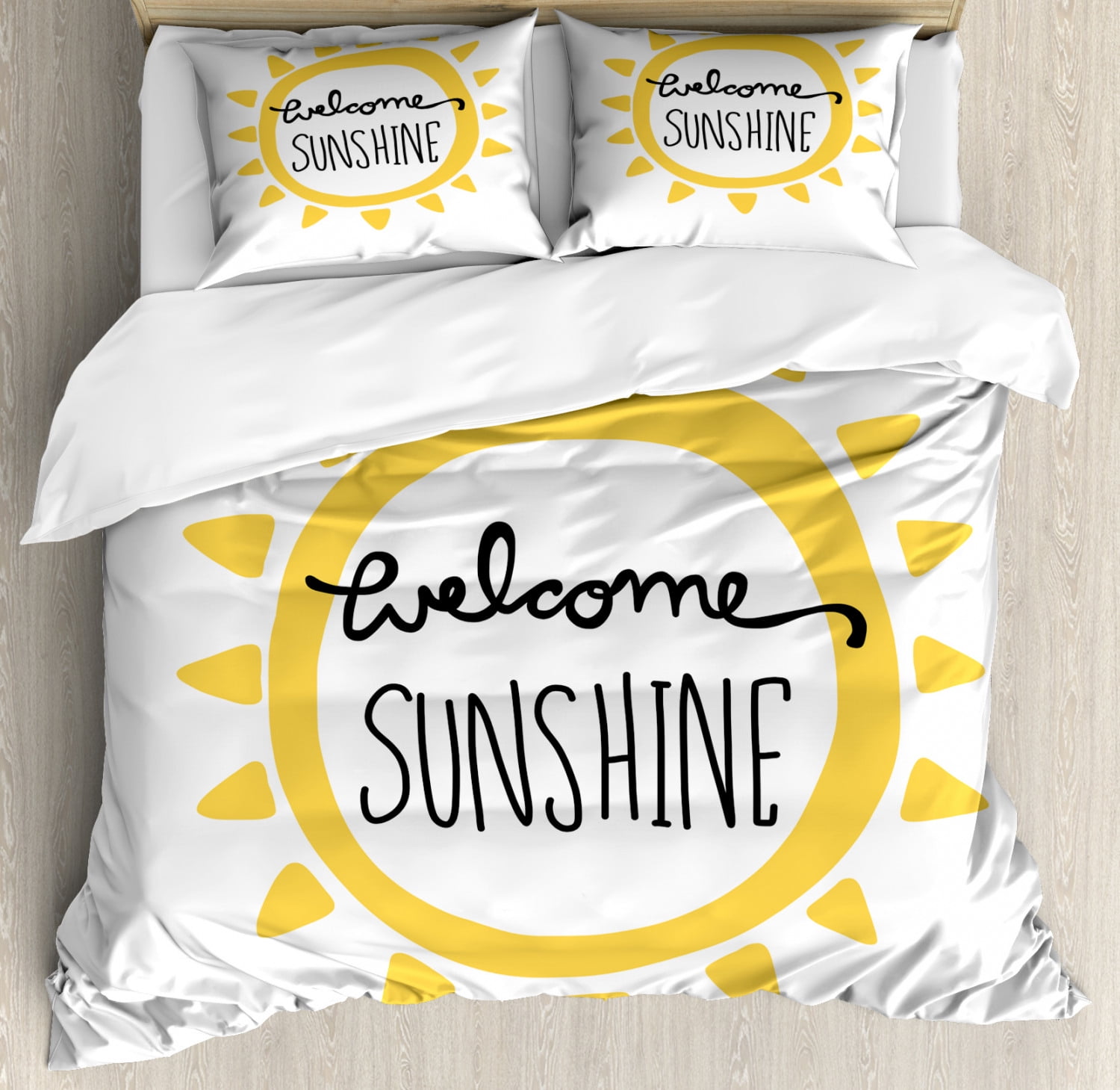 Saying Duvet Cover Set King Size, Welcome Sunshine on Sun Simplistic ...