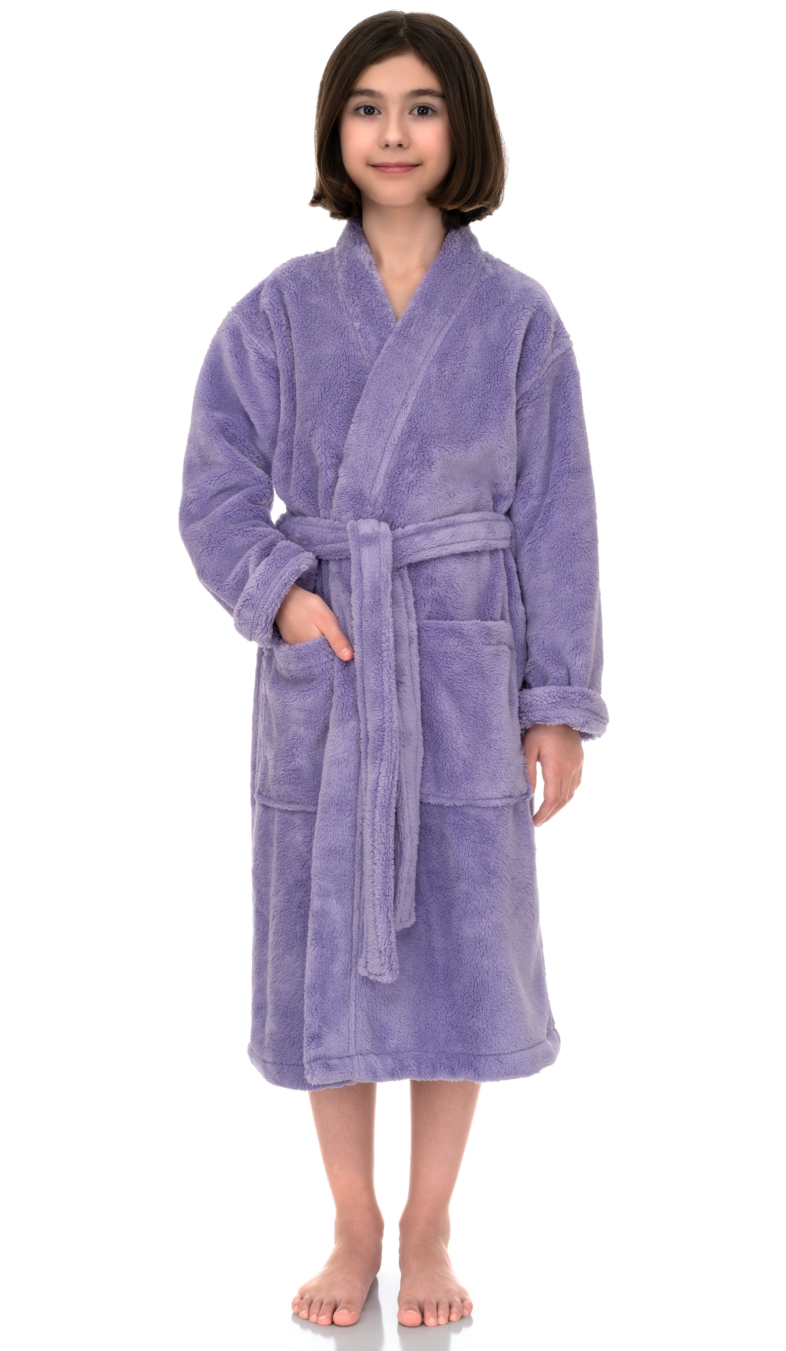 TowelSelections Big Girls’ Robe, Kids Plush Kimono Fleece Bathrobe Size ...