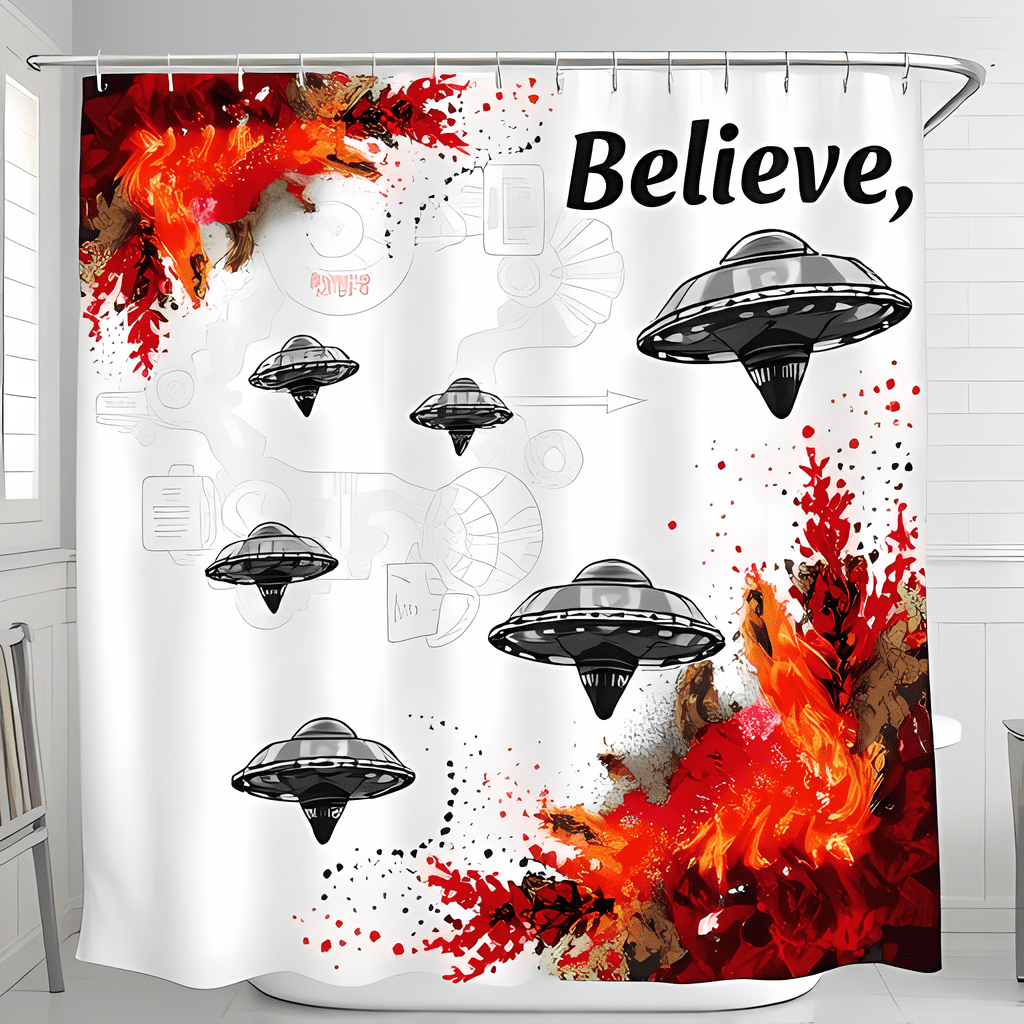 Click here for Qinc Vibrant Abstract Art Shower Curtain With Ufo... prices