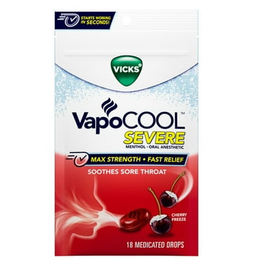 Vicks VapoCOOL SEVERE Medicated Sore Throat Drops, Fast-Acting Max ...