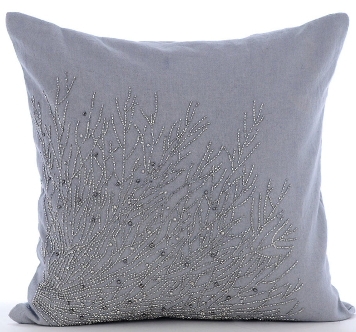 Pillow Covers, Grey Shams, Beaded Garden Shrub Pillow Shams, 24x24 inch ...