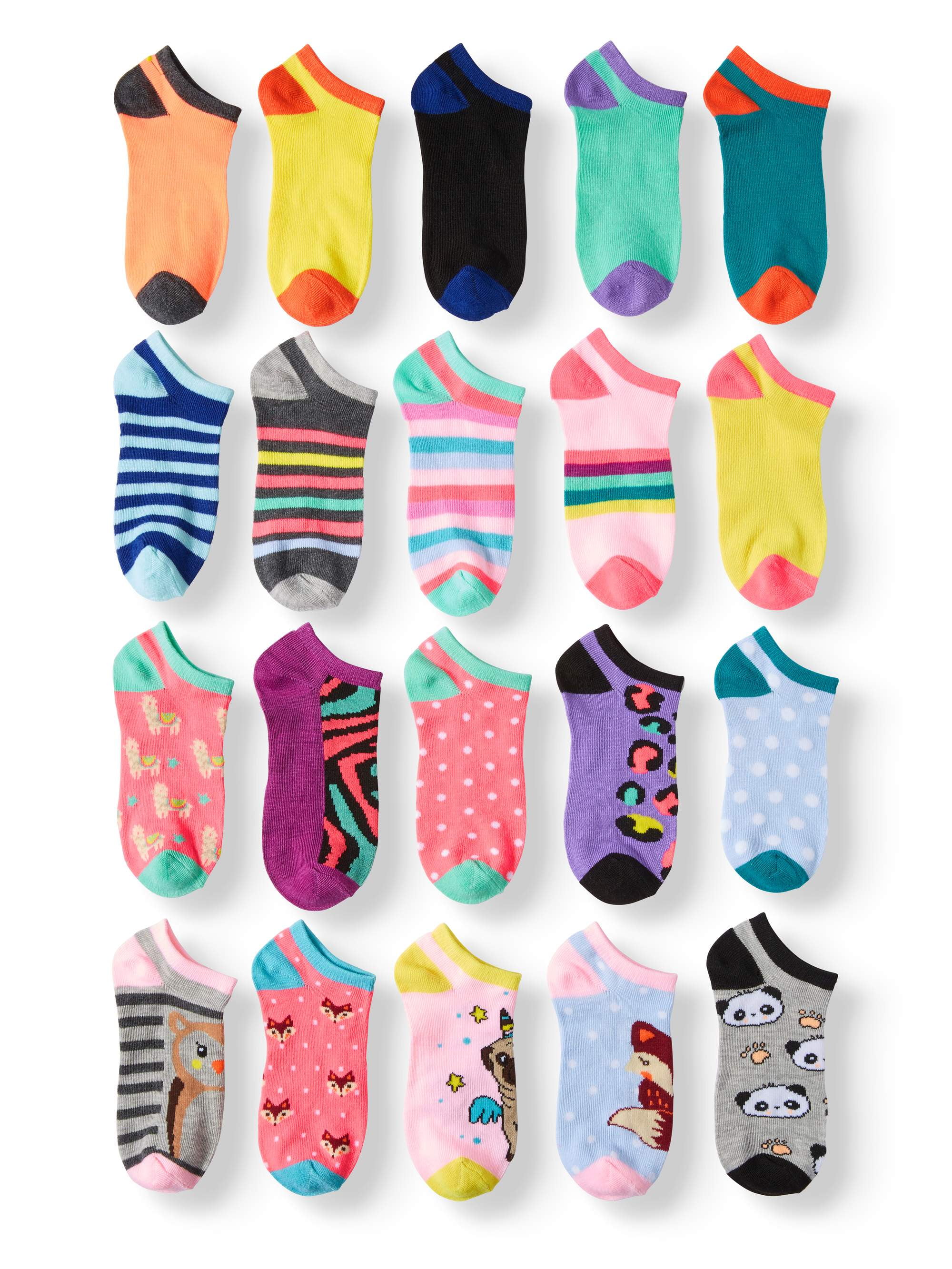Wonder Nation Girls Socks, 20 Pack No Show Fashion, Sizes S-L – Walmart ...