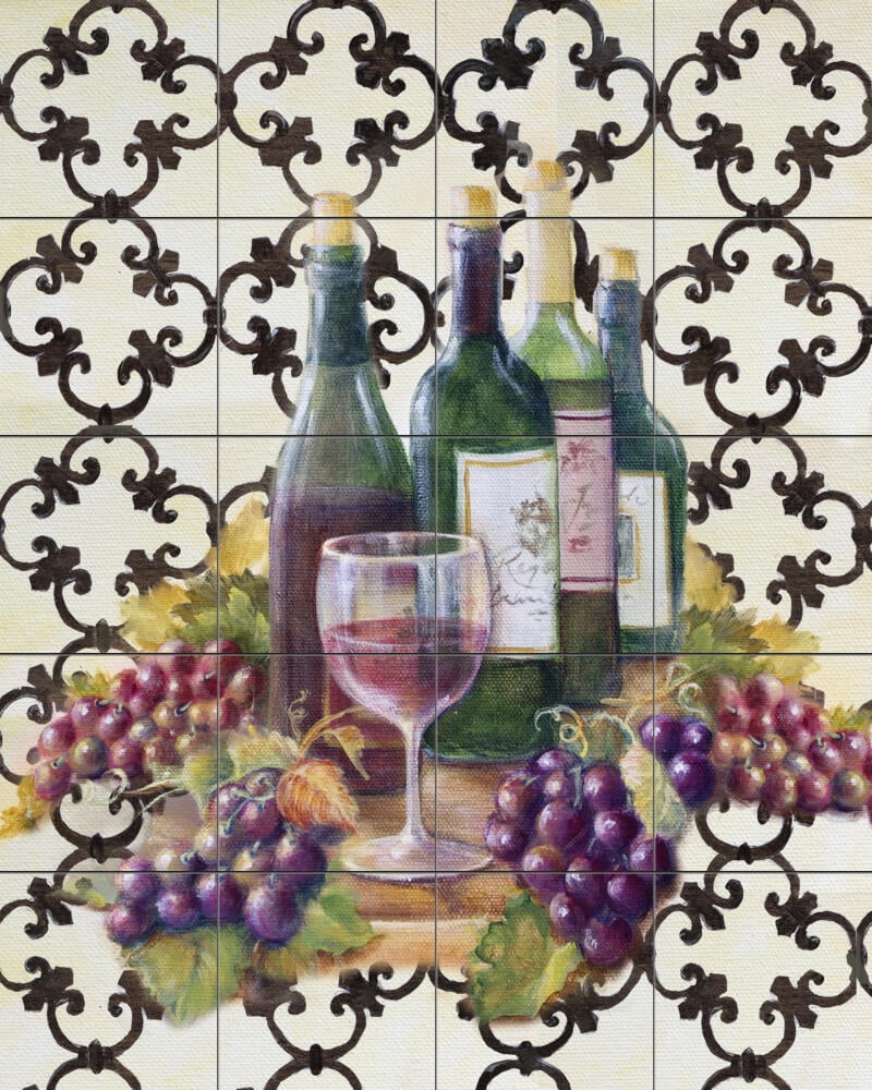 Tile Mural Kitchen Backsplash - Wine Trellis II-RB - by Rita Broughton ...