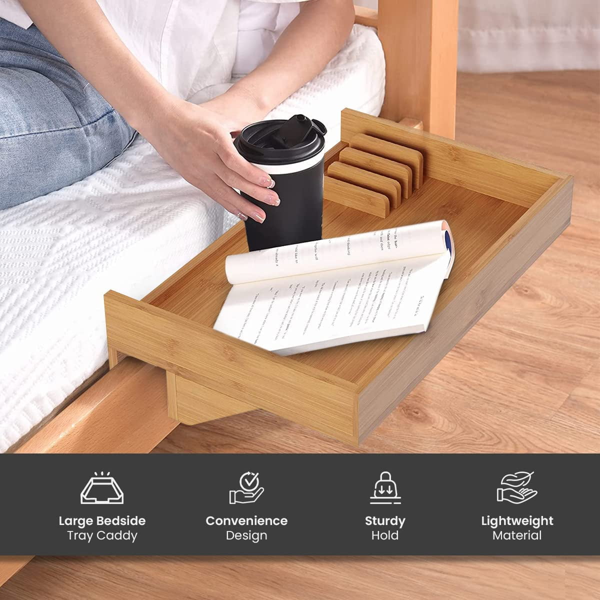 Bamboo Bedside Bed Shelf- With USB Ports To Charge Devices, Powder ...
