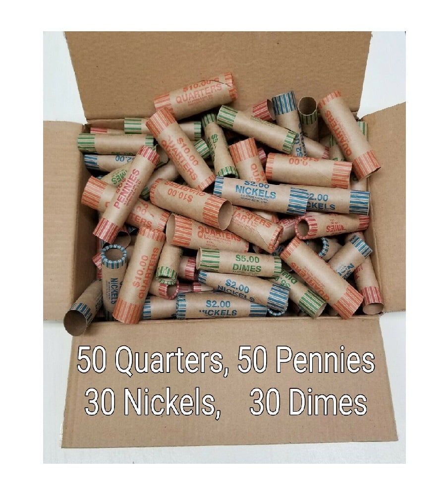 160 Rolls Preformed Coin Wrappers ASSORTED Paper Tubes Quarter Penny ...